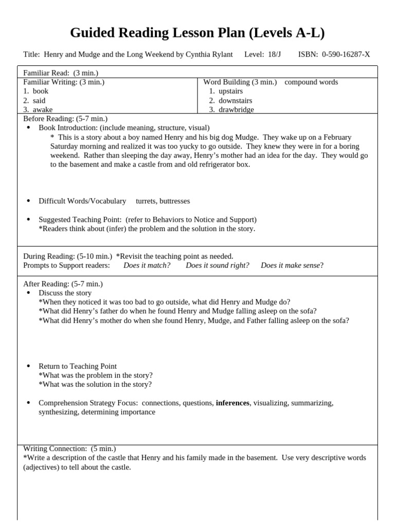 Henry and Mudge and The Long Weekend - Level J 2 | PDF
