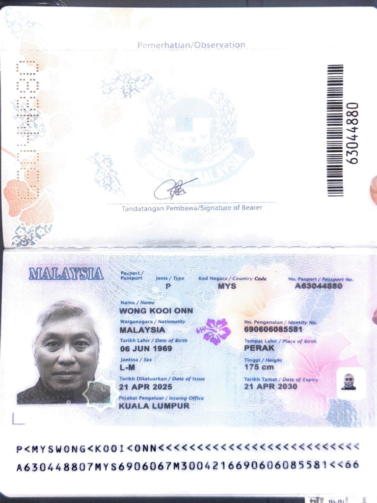 Malaysian Passport Information Document | PDF