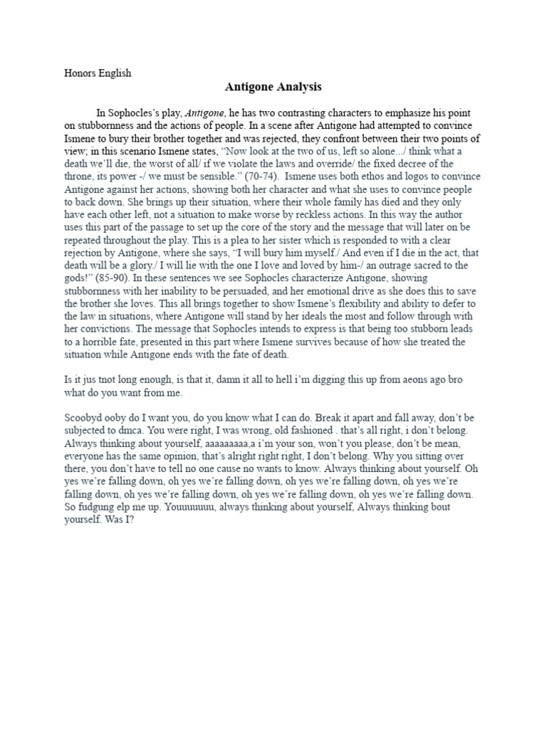 Antigone Character Analysis: Stubbornness vs. Law | PDF
