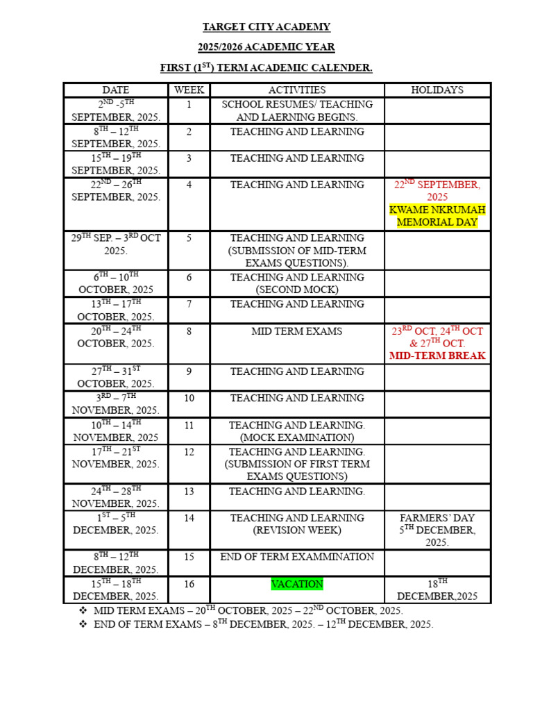 Academic Calender | PDF