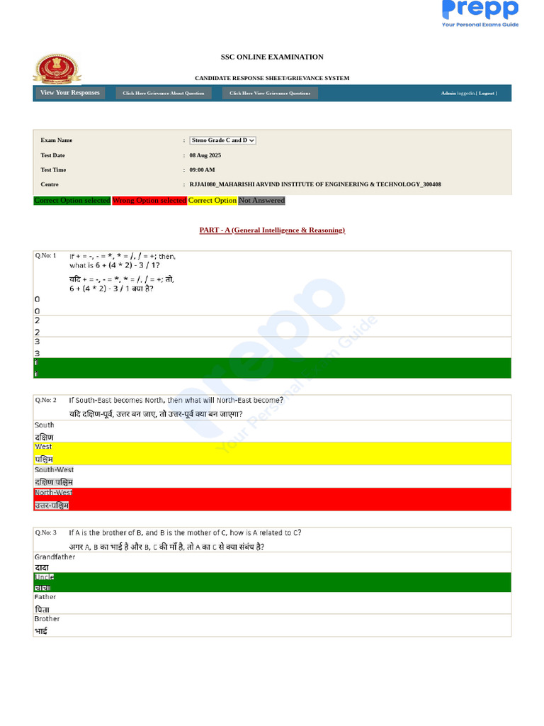 SSC Steno 2025 Question Paper 8 Aug 2025 Shift 1 | PDF | Evaluation ...