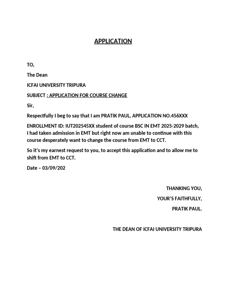 Course Change Application to ICFAI University | PDF