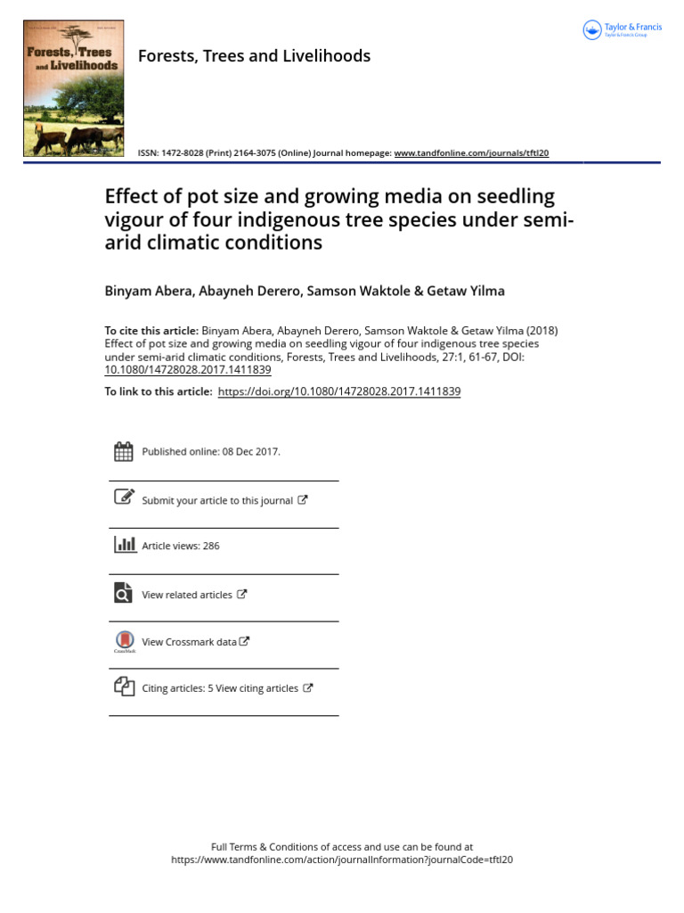Effect of Pot Size and Growing Media On Seedling Vigour of Four ...
