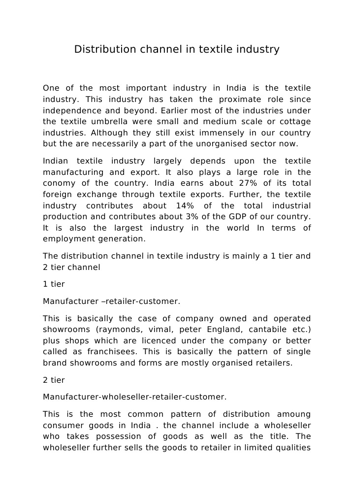 Distribution Channel in Textile Industry | PDF | Textile Industry | Retail