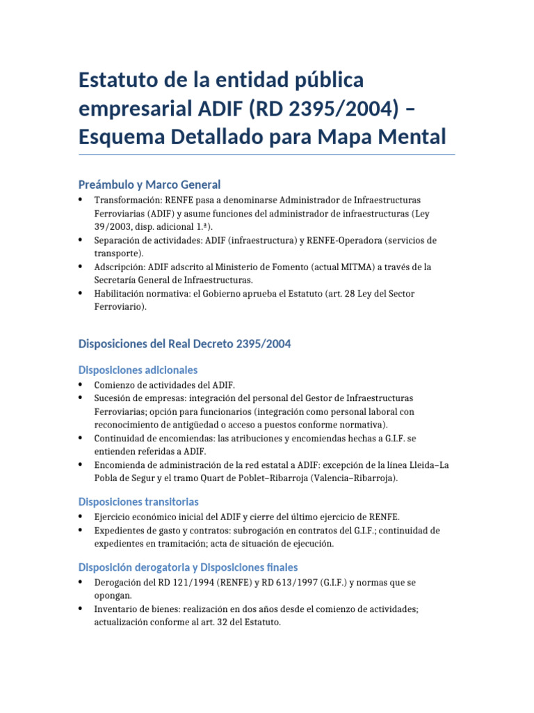 Esquema Detallado Estatuto ADIF | PDF | Presupuesto | Dominio eminente
