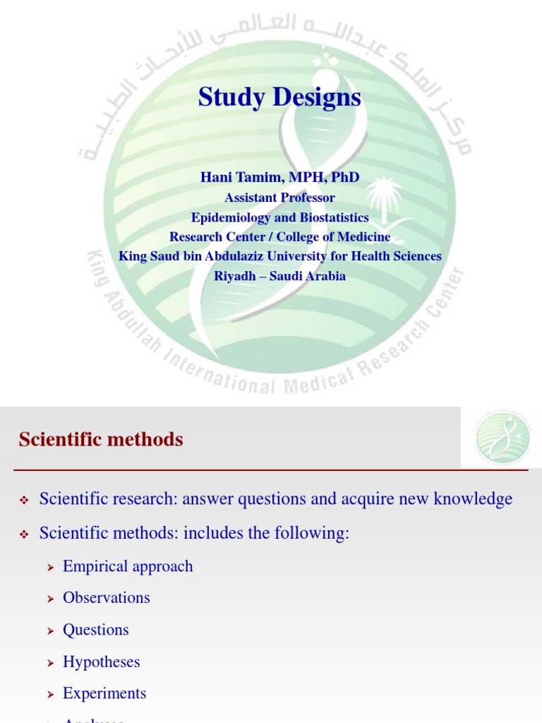 Study Designs: Hani Tamim, MPH, PHD | PDF | Randomized Controlled Trial ...