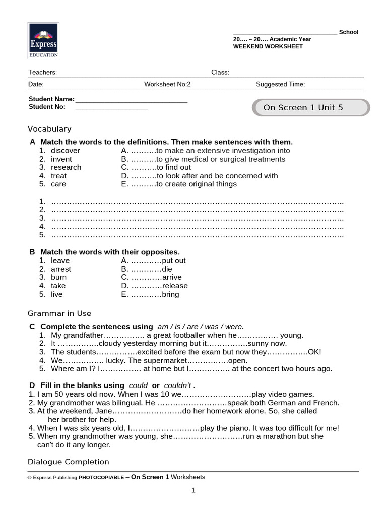OS1 Unit 5 WS 2 | PDF | Linguistics