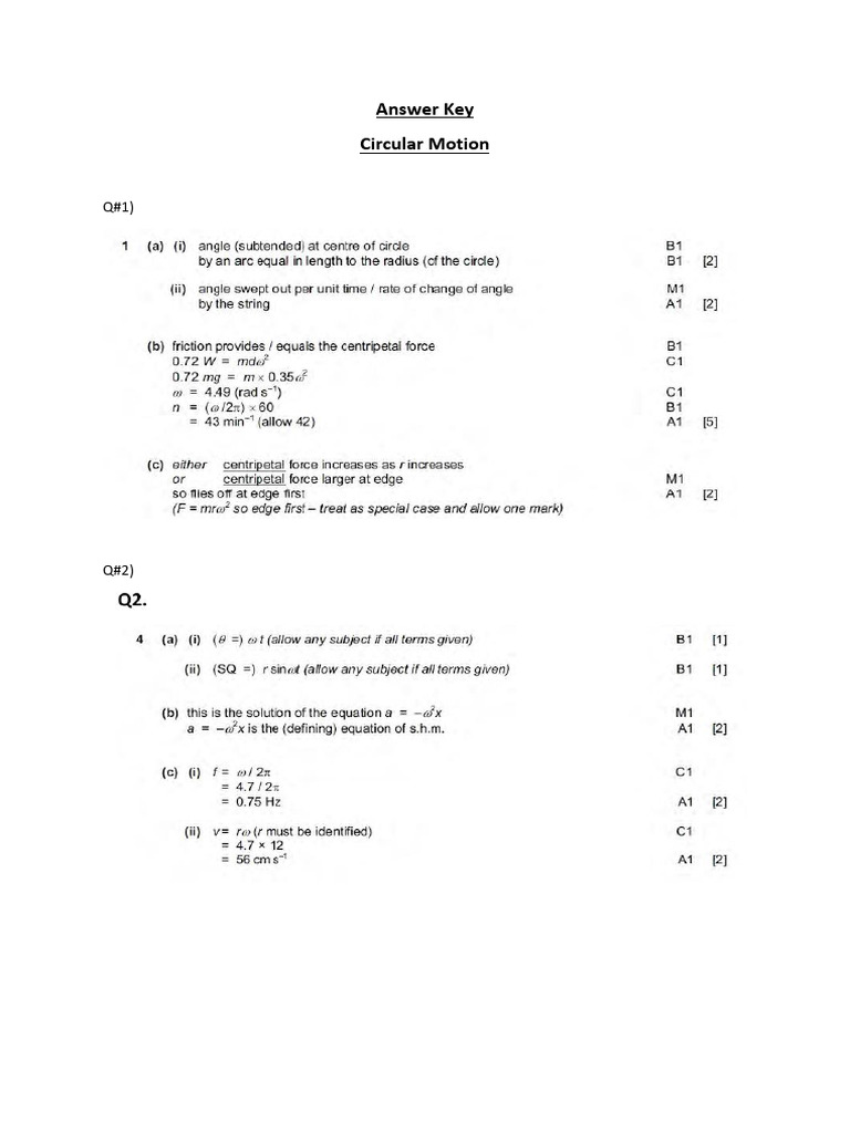 ANSWERKEY Test#1 Circular Motion | PDF