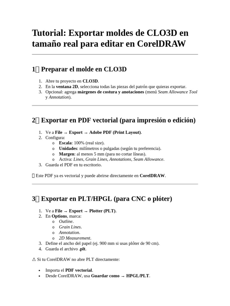 Tutorial Exportar Moldes de CLO3D en Tamaño Real para Editar en ...