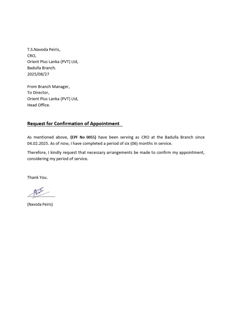 Appointment Confirmation Request | PDF