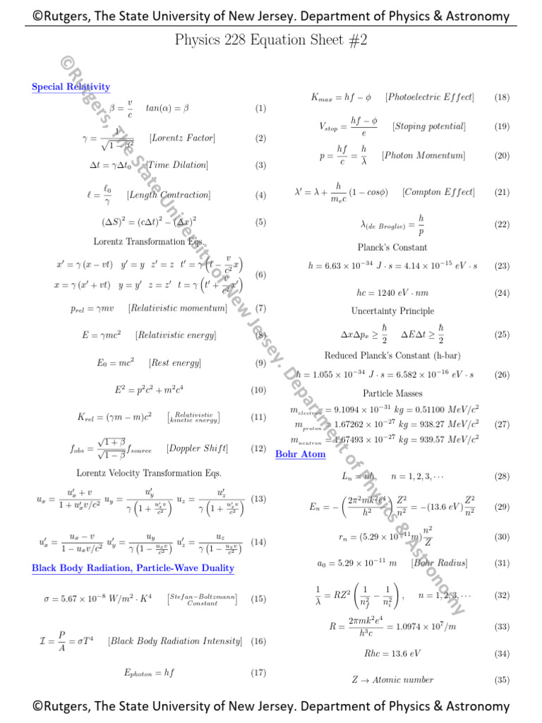 EqExam2 PDF | PDF | Electronvolt | Special Relativity