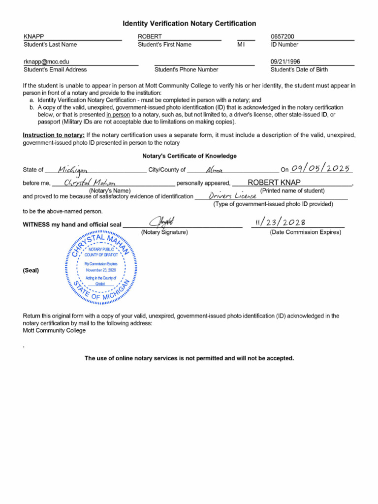 Identity Verification Notary Certification | PDF