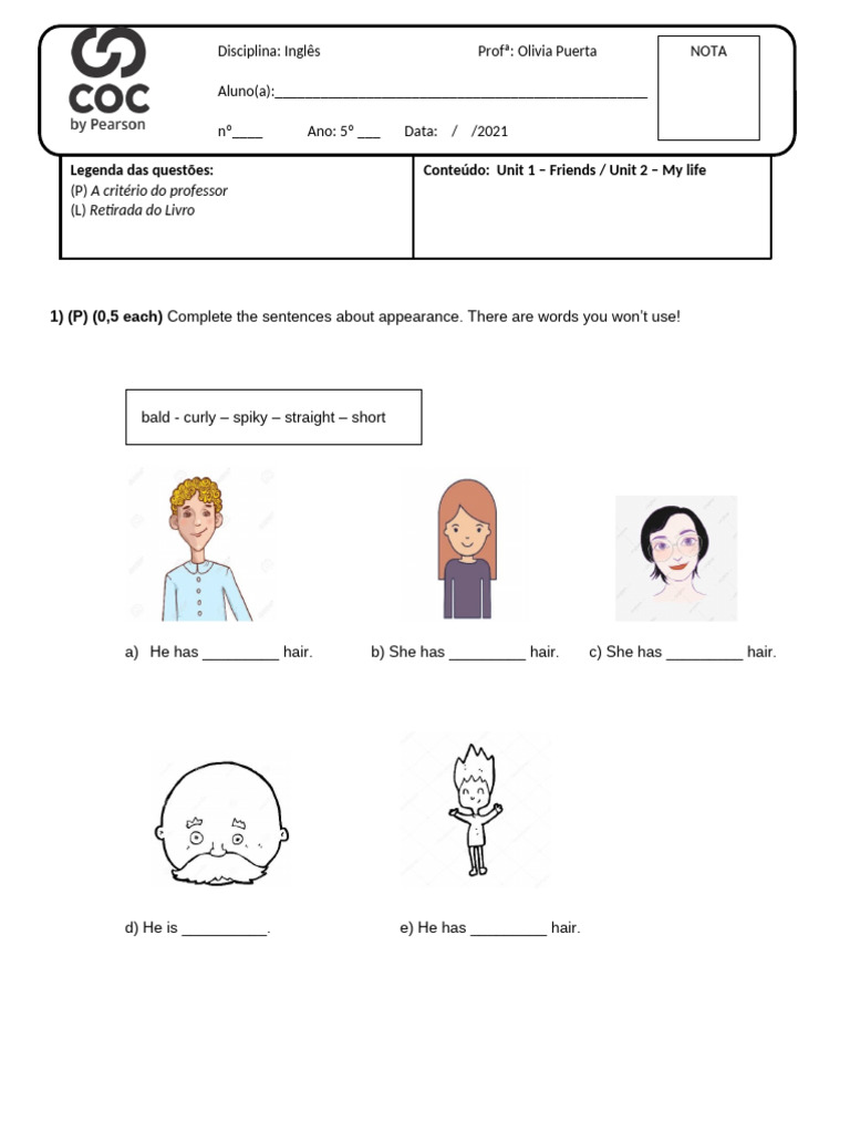 Prova 5 Ano 1°bi | PDF