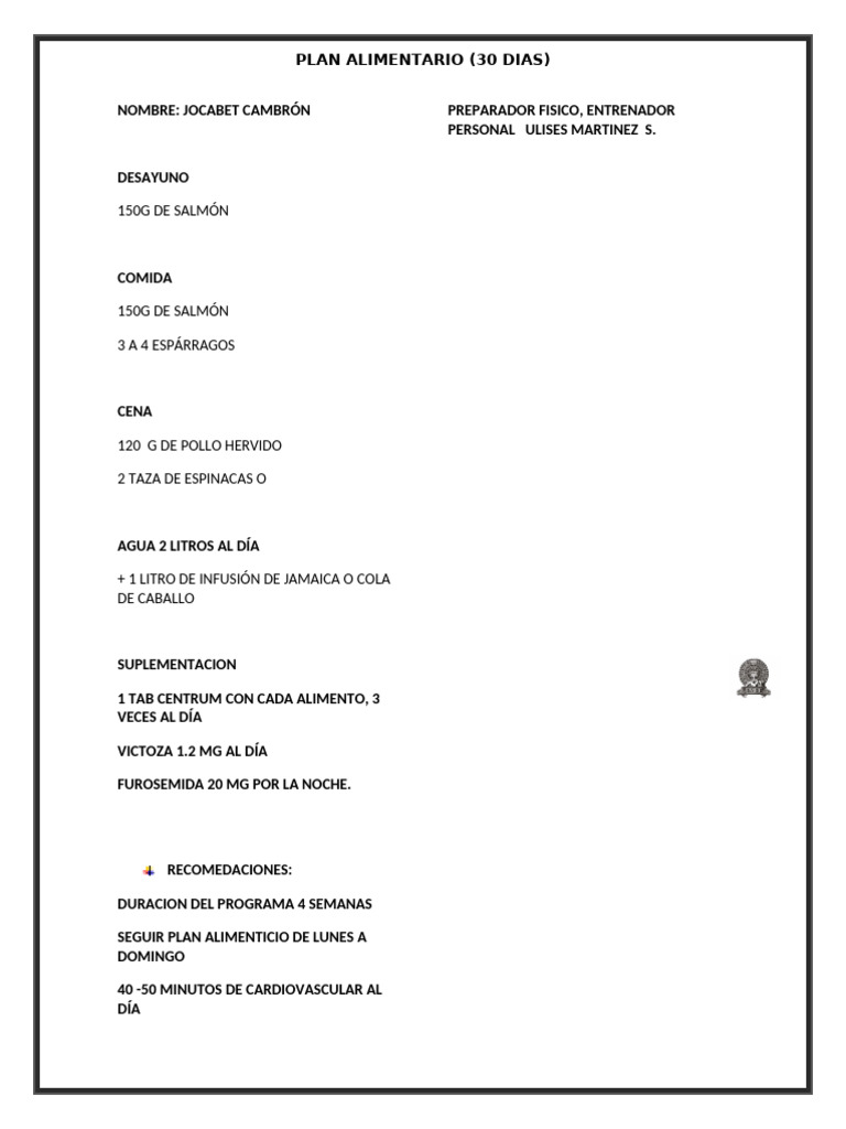 Plan Alimentario Jocabet Cambrón Sep 25 | PDF