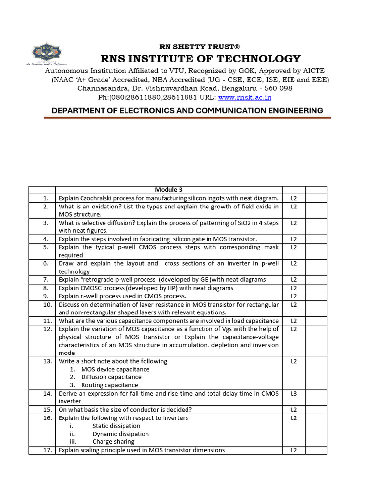 Test2 QB Vlsi | PDF | Cmos | Logic Gate
