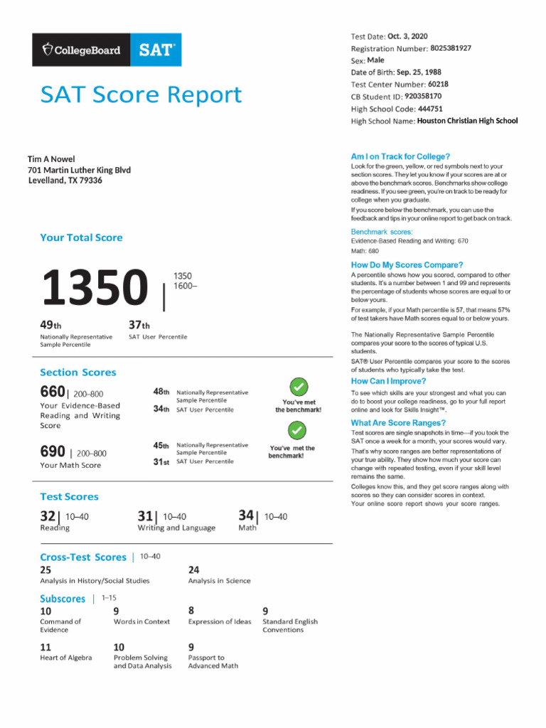 Tim A Nowell Sat Score | PDF