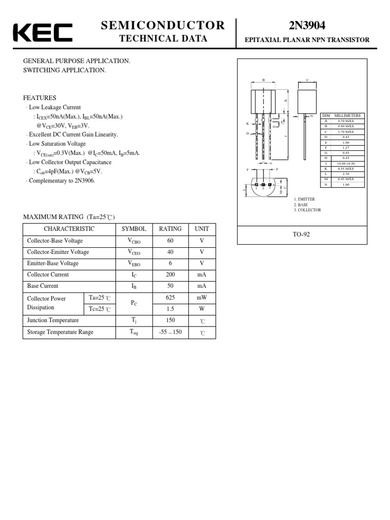 Semiconductor 2N3904: Technical Data | PDF