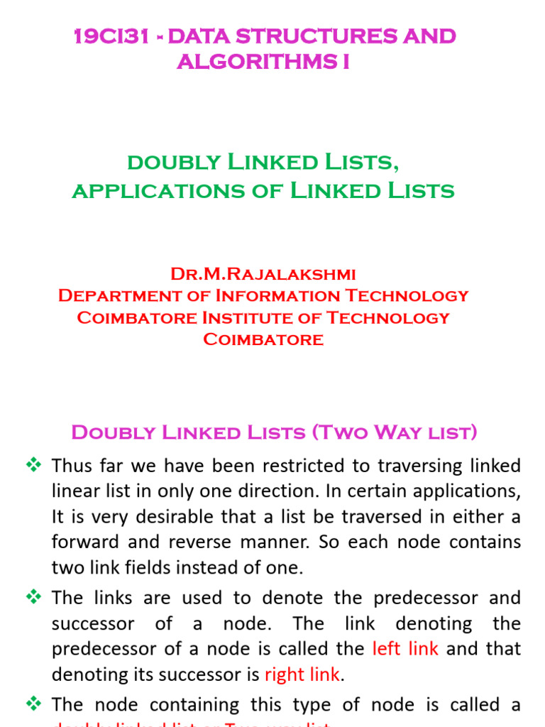 UNIT III - Doubly Linked Lists 24.7.2025 - Stud | PDF | Theoretical Computer Science | Applied ...