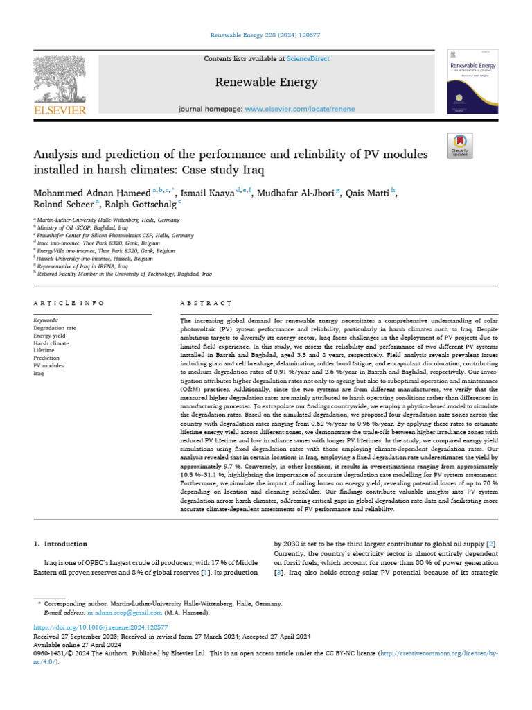 Analysis Prediction Performance Reliability PV Modules - Iraq - 2024 | PDF | Photovoltaics ...