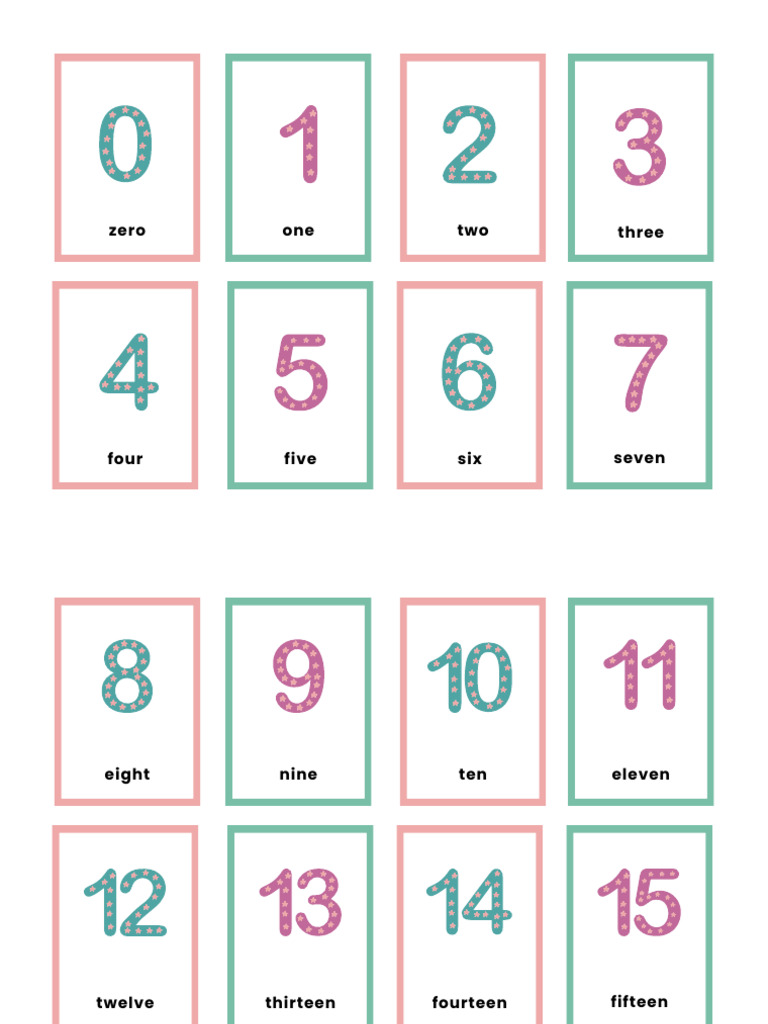 English Numbers Flashcards in Green and Pink Illustrative Style ...
