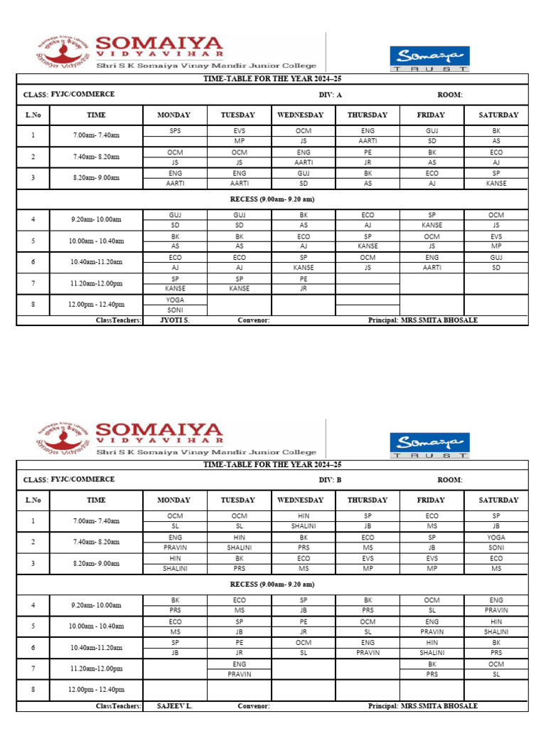 Time+Table+ (Commerce+Stream+ +fyjc) + +2025 2026 | PDF
