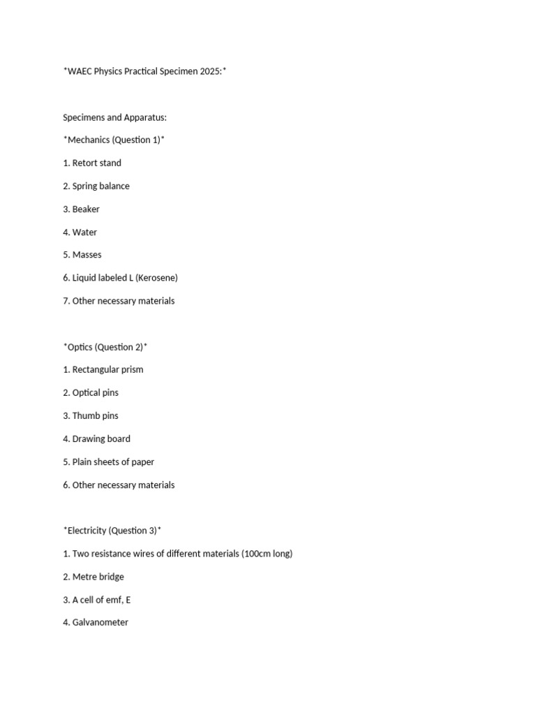 WAEC 2025 Physics Practical Guide | PDF