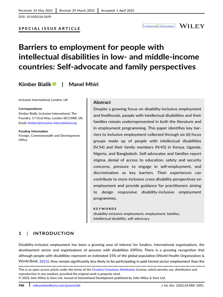 Barriers To Employment For People With Intellectua | PDF | Disability ...