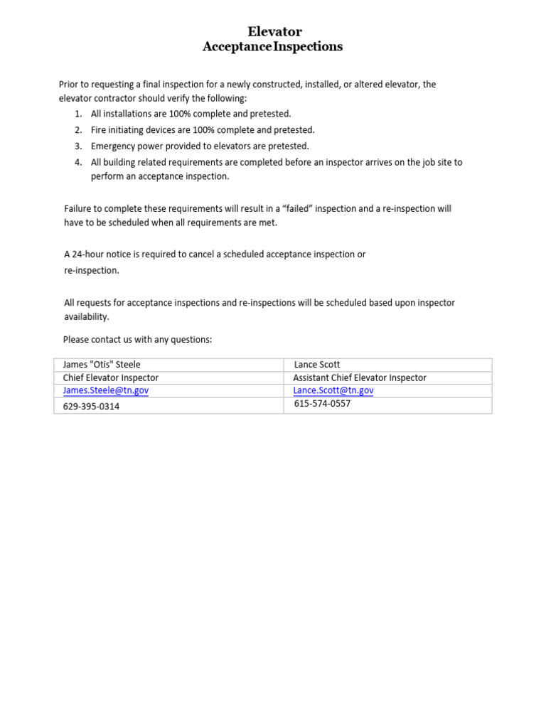 Elevator Acceptance Requirements-1 | PDF | Elevator | Building Engineering