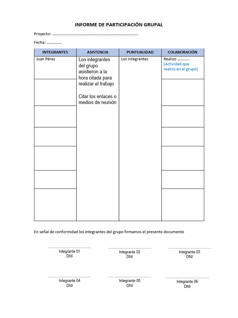 Modelo - Informe de Participación Grupal | PDF