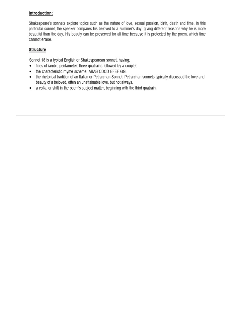 Shakespeare's Sonnet 18 Analysis | PDF | Poetry | Stanzaic Form