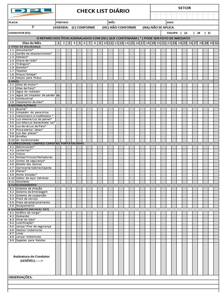 Check List Diario | PDF