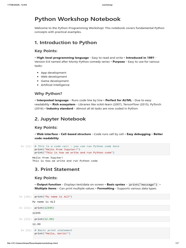 Workshop | PDF | Boolean Data Type | Python (Programming Language)