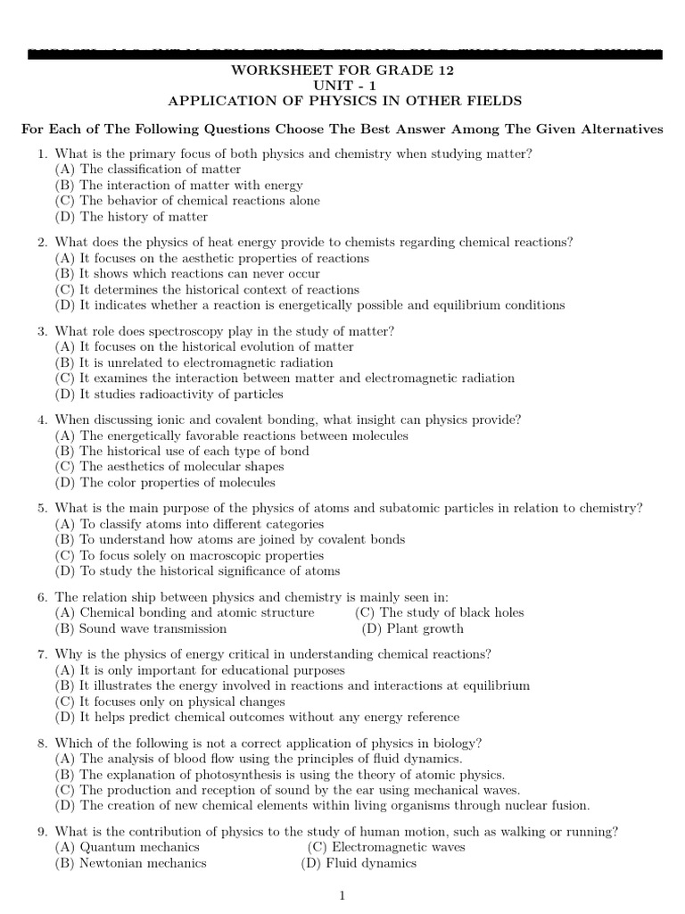 Grade 12 Physics Worksheet: Applications | PDF | Astronomy | Telescope