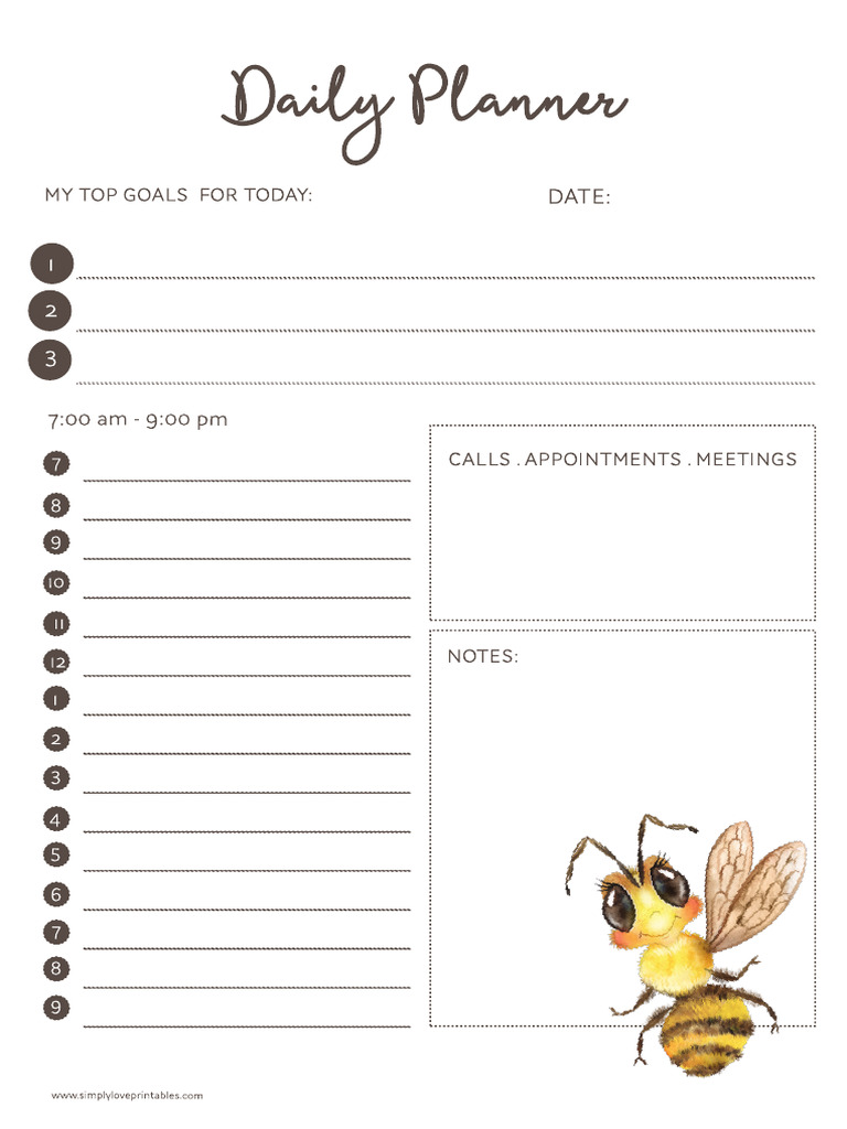 Simply Love Printables Bumble Bee Daily Planner | PDF