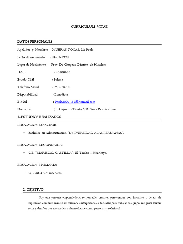 Currilum Vitae - Liz Paola Mueras Tocas 21-07 | PDF