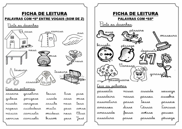Ficha de Leitura - S Entre Vogais & Ss | PDF