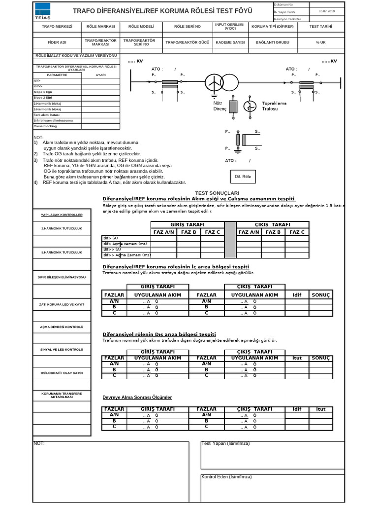 Trafo Diferansiyel-Ref Rolesi Test Foyu | PDF