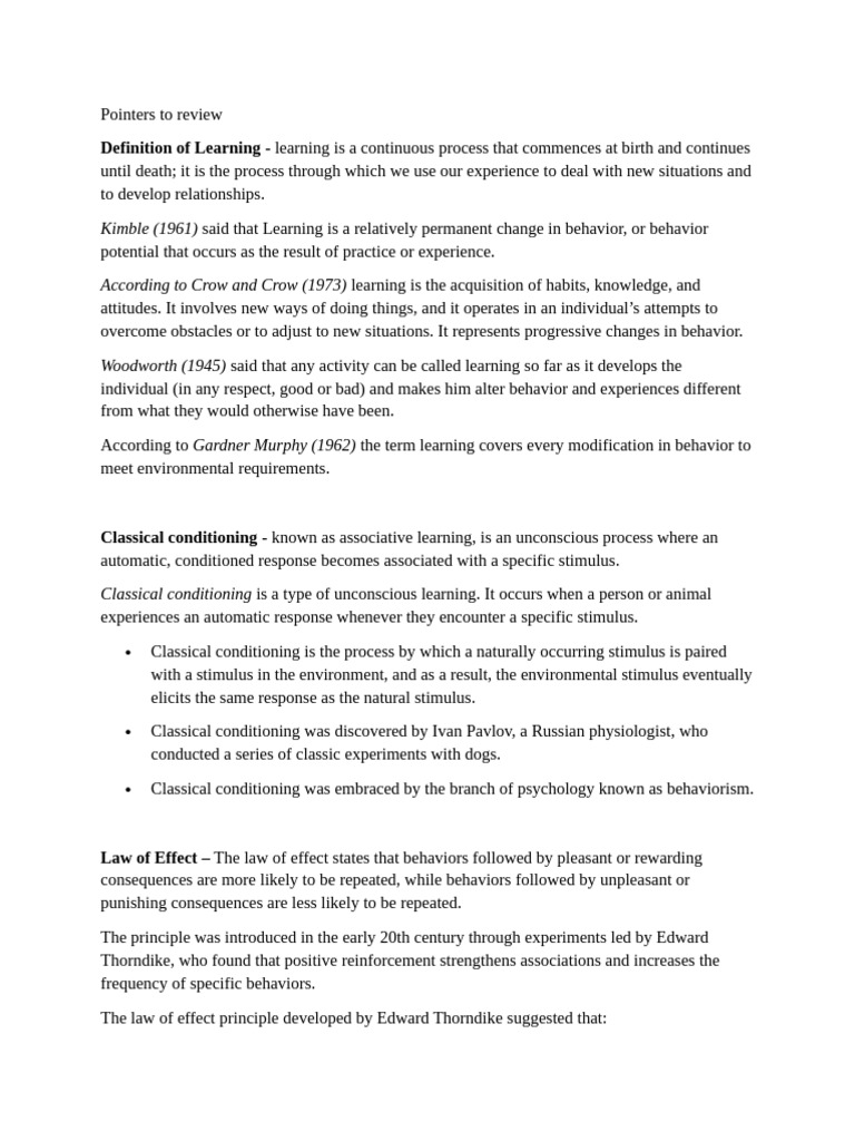 Pointers To Review FLCT Prelims | PDF | Classical Conditioning | Learning