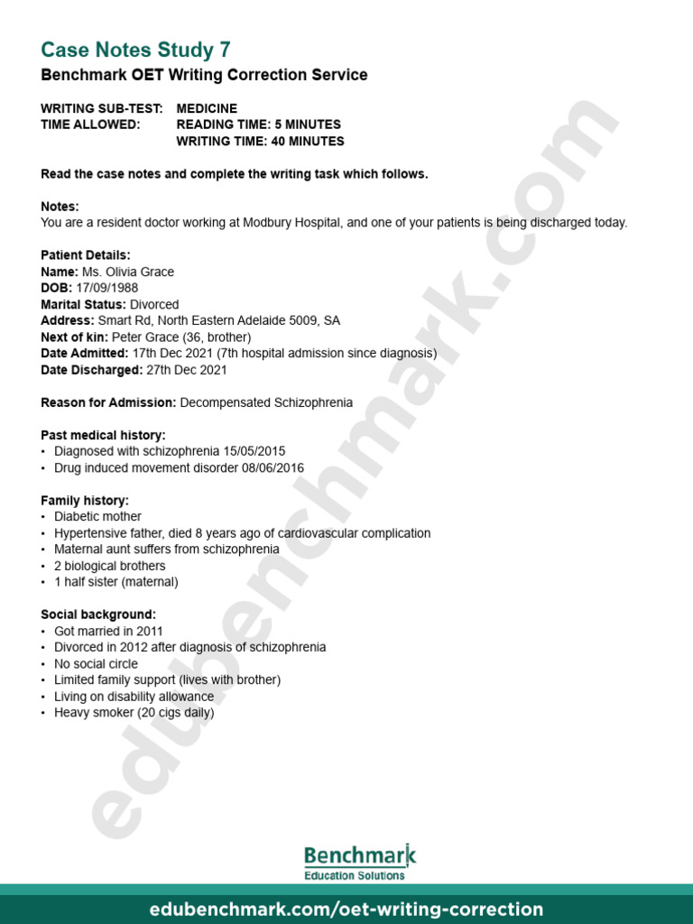 Medicine Discharge Letter Case Note | PDF | Schizophrenia | Human Diseases And Disorders