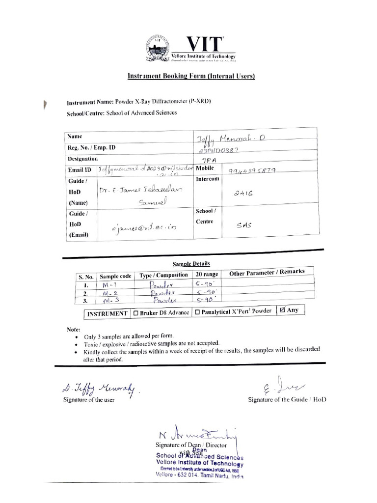 P-XRD Instrument Booking Form | PDF