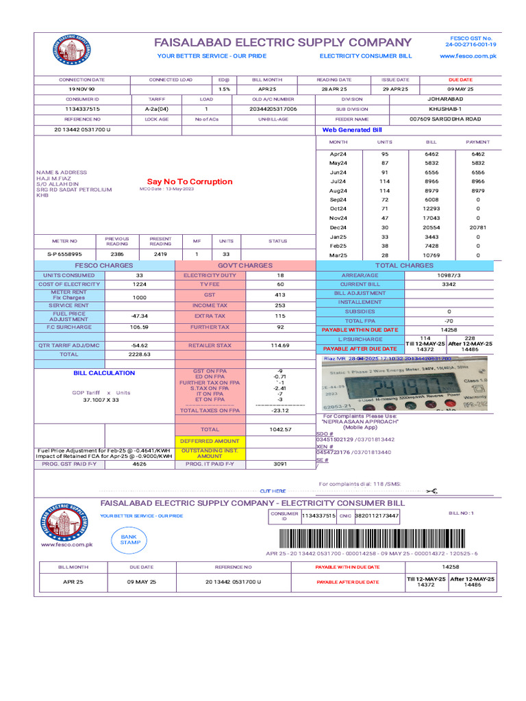 Fesco Online Bill | PDF | Taxes | Payments