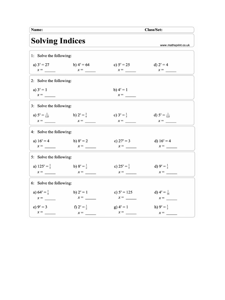 Solving Indices by at Grade-7 | PDF
