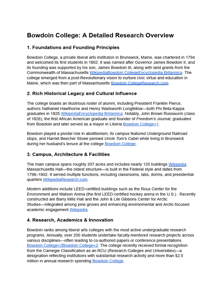 Bowdoin College: Legacy, Innovation, and Research Excellence | PDF