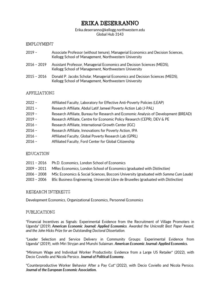 CV Deserranno Erika 020125 | PDF | Economies | Economics