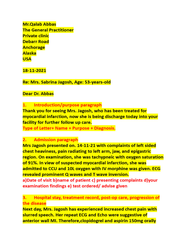 Discharge Summary for Myocardial Infarction | PDF