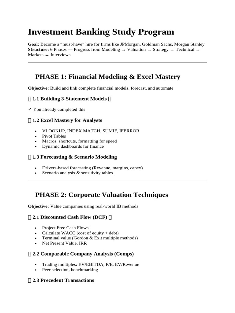 Investment Banking Mastery Program Guide | PDF | Greeks (Finance ...
