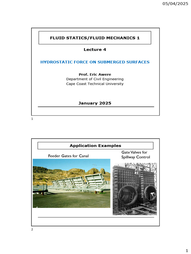 Hydrostatic Force on Submerged Surfaces | PDF | Pressure | Fluid Mechanics