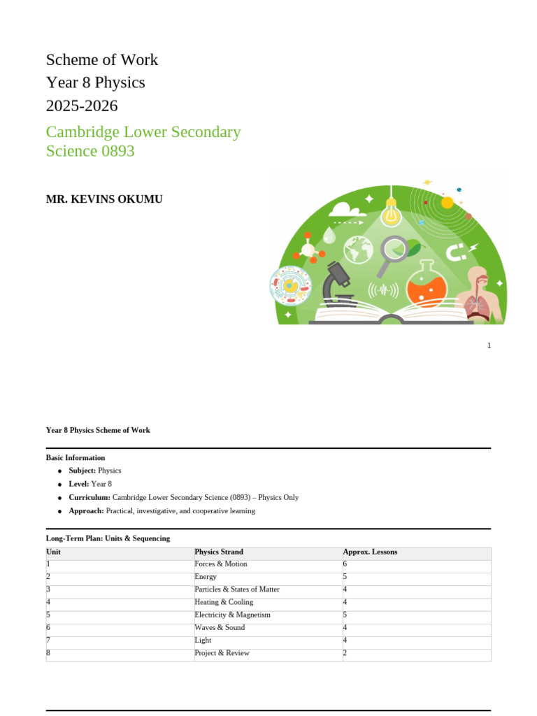 Year 8 Physics Schemes of Work | PDF | Force | Heat Transfer