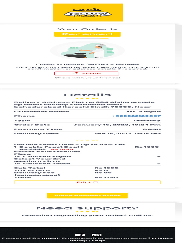 Yellow Taxi Pizza Co. Menu in Karachi Restaurant Online Ordering ...