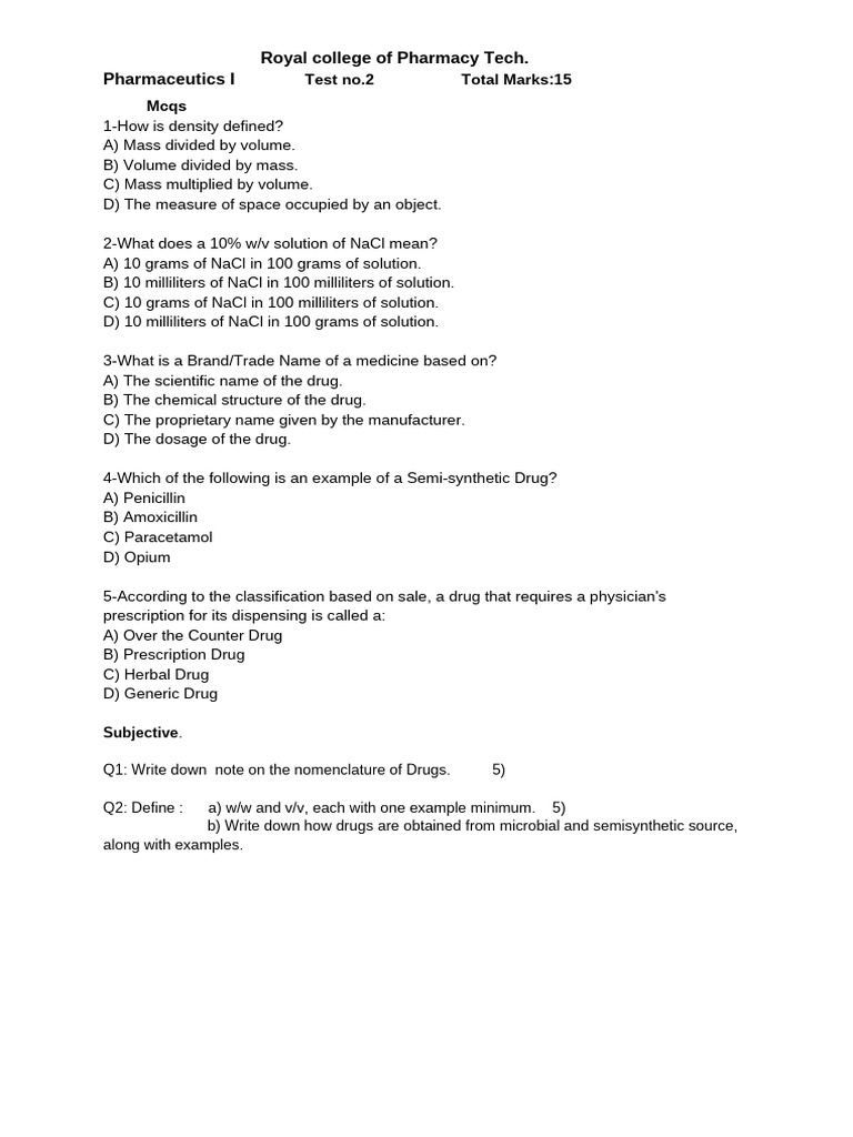 Pharmaceutics I Test | PDF